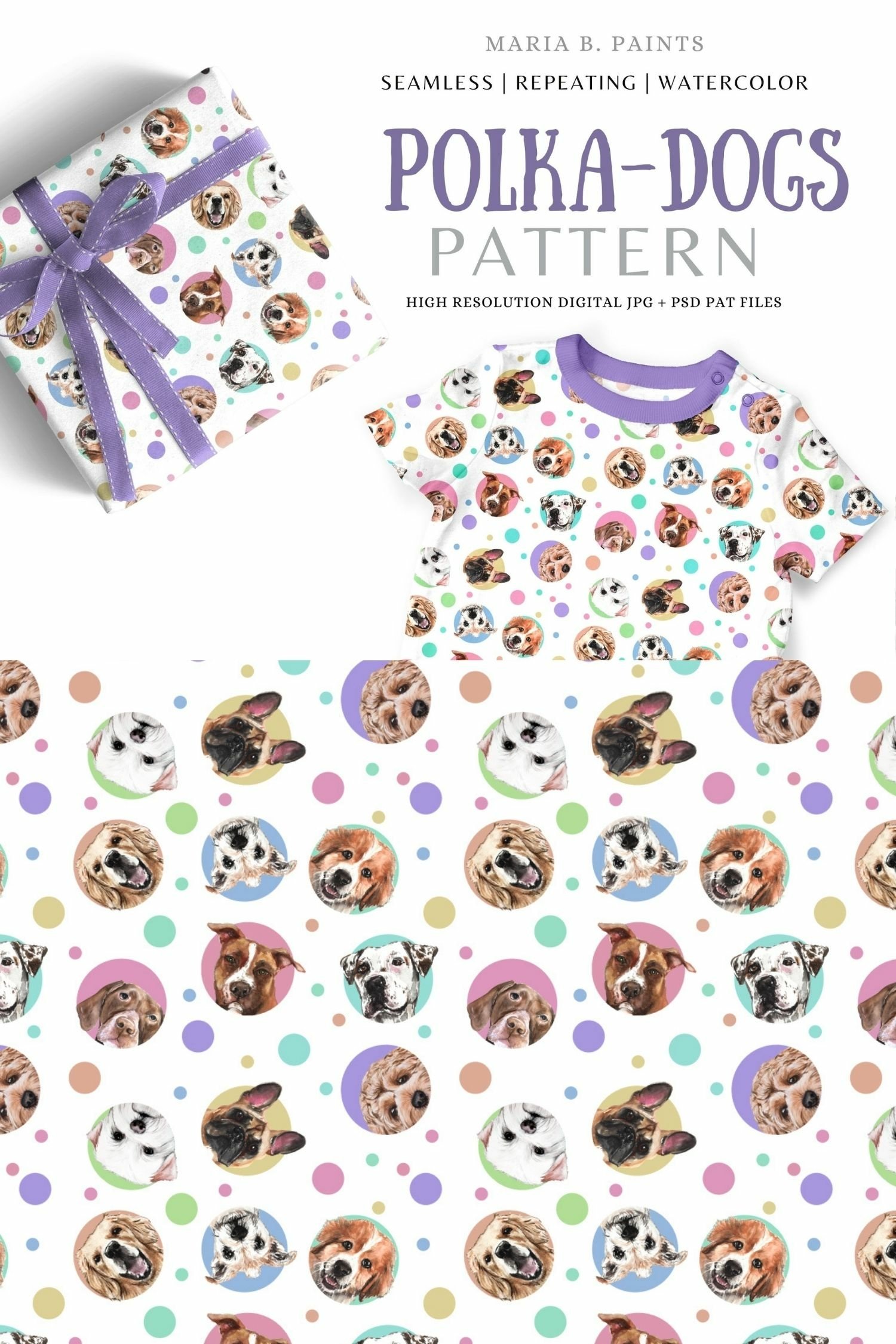 Adorable Polka Dogs Puppy Pattern Seamless Repeating Pattern