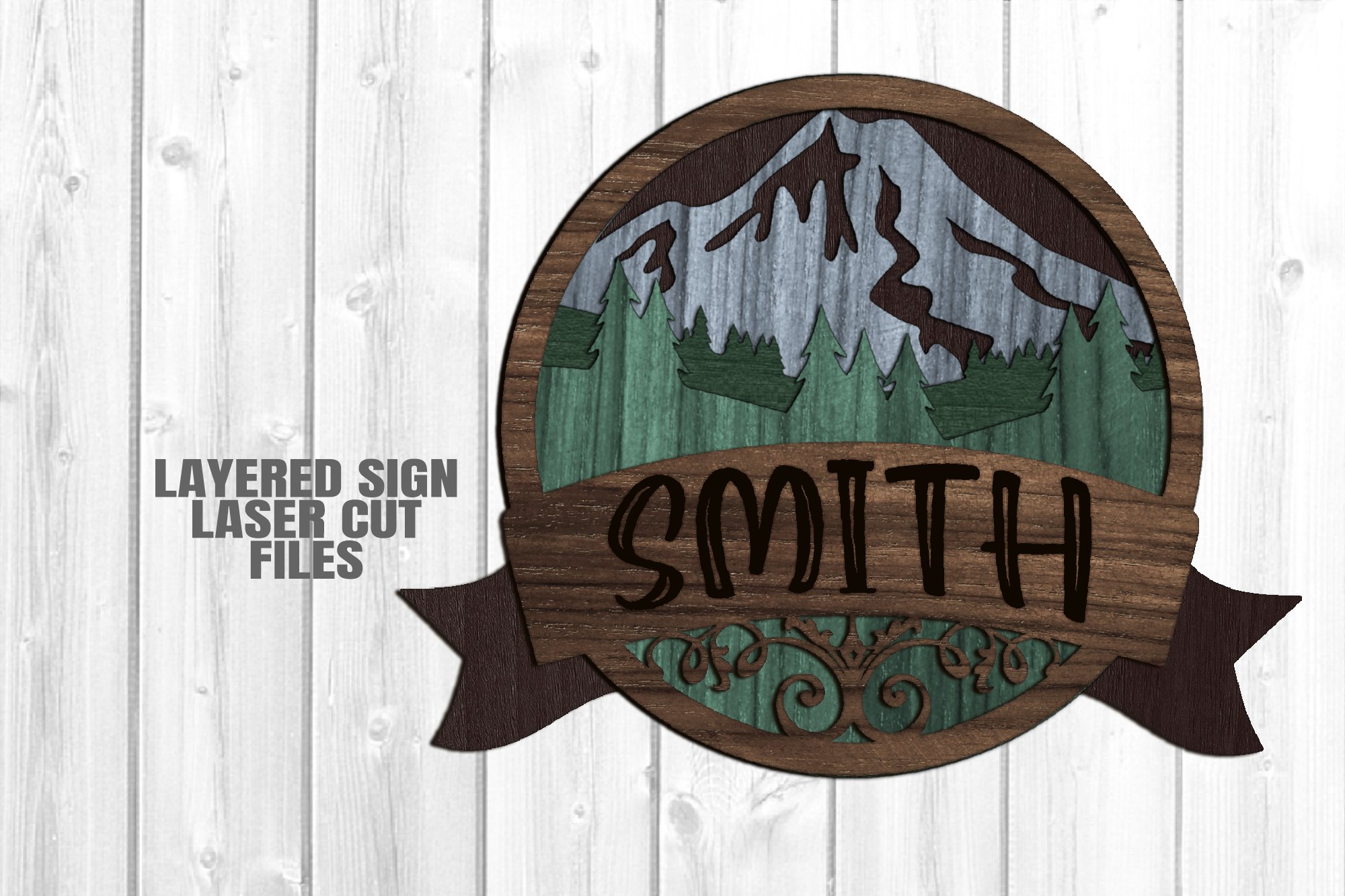 Forest Monogram Layered Welcome Sign SVG Glowforge Files
