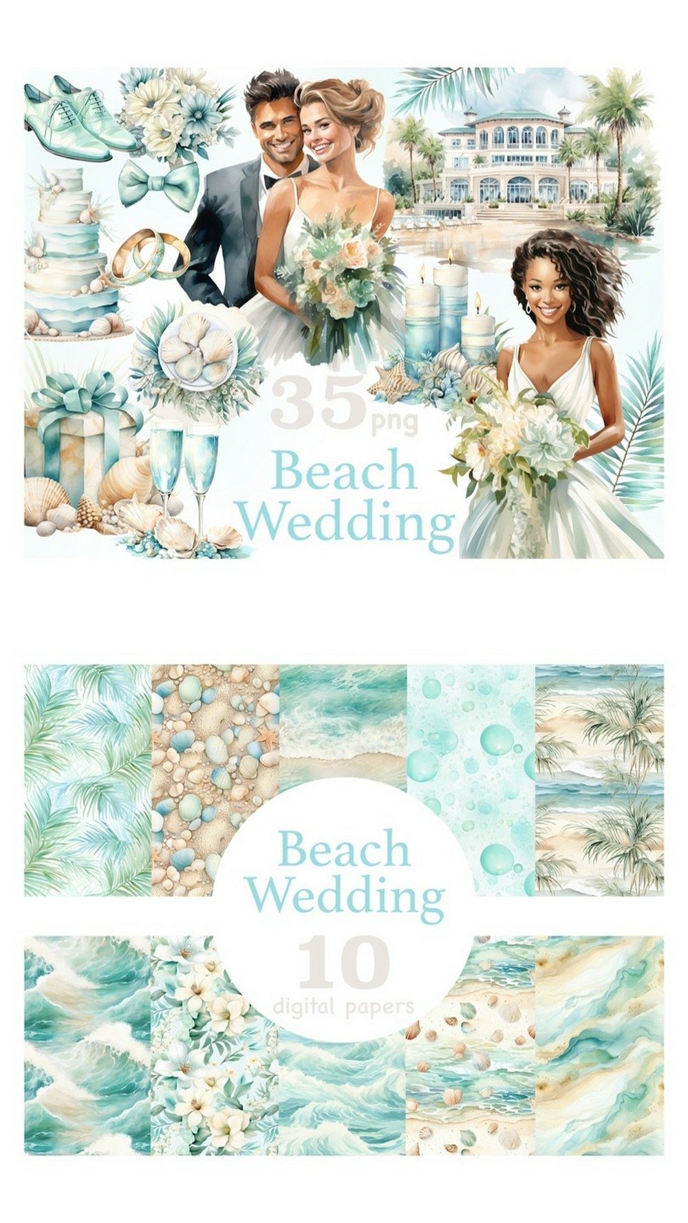 Beach Wedding Digital Papers | Summer Wedding Pattern
