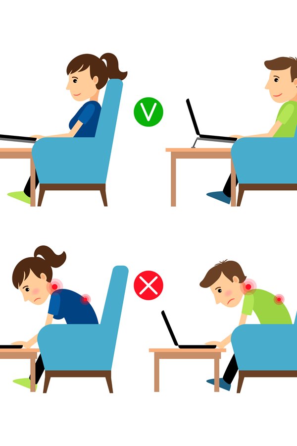 Incorrect and Correct laptop use position