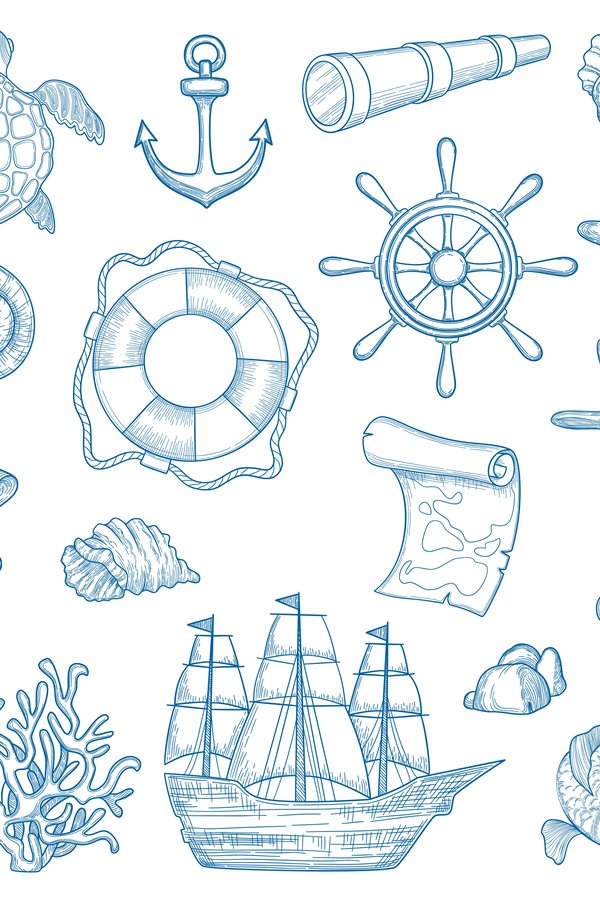 Nautical collection. Sailing boats hand drawn marine set fis