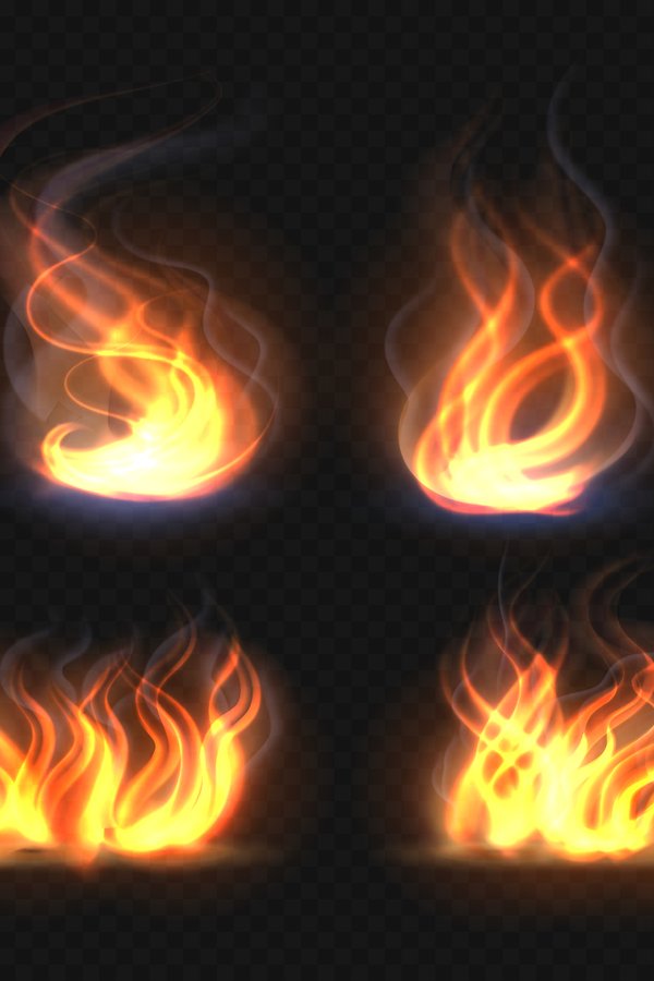 Fire flame effect. Realistic burning line on black backgroun