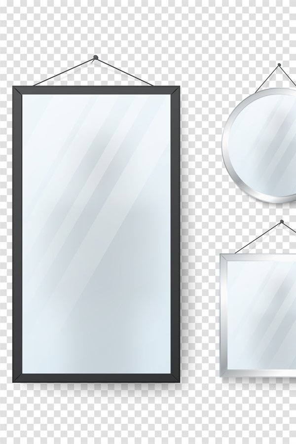 Realistic mirror. Rectangle, round reflection mirrors with m