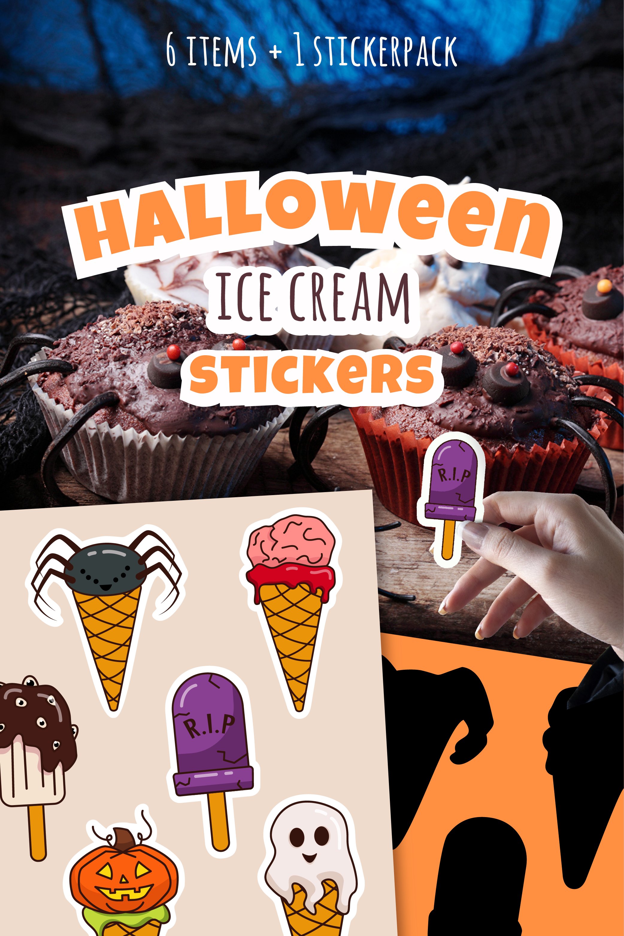 Halloween spooky ice cream printable stickers for Cricut