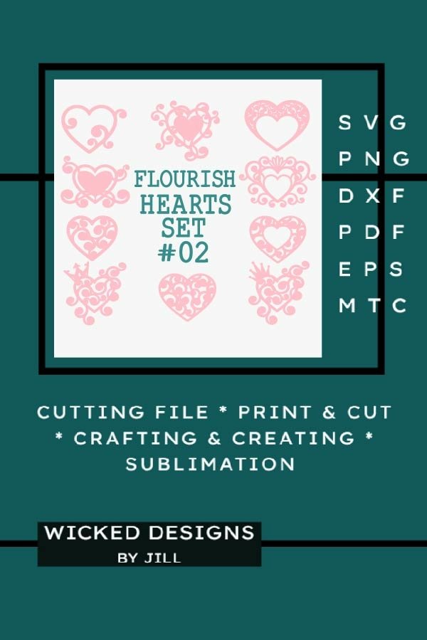 Flourish Hearts SET #02 10 Designs SVG Cut File Bundle