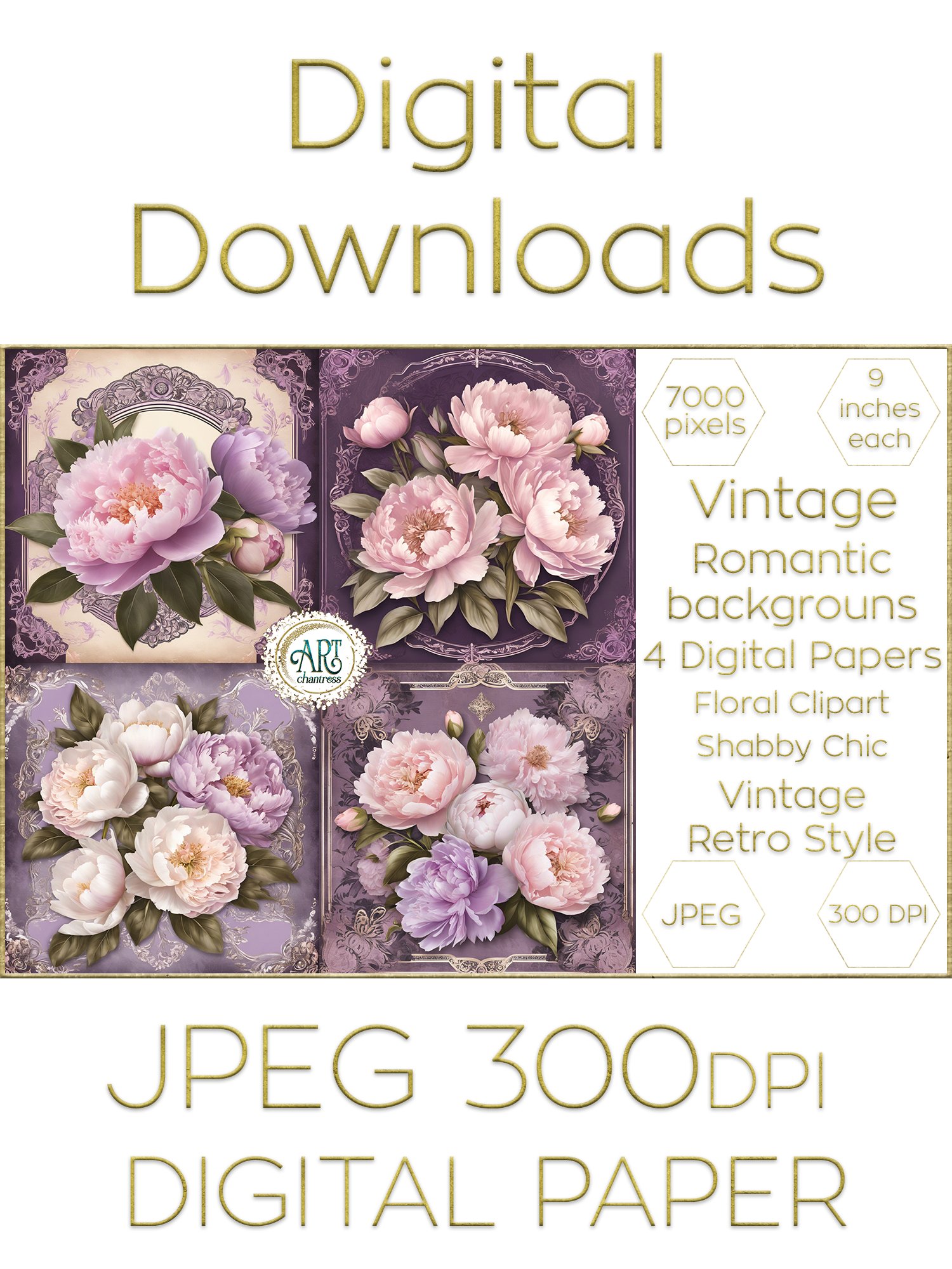 Vintage Floral Light Lila Mauve Romantic Retro Digital Paper