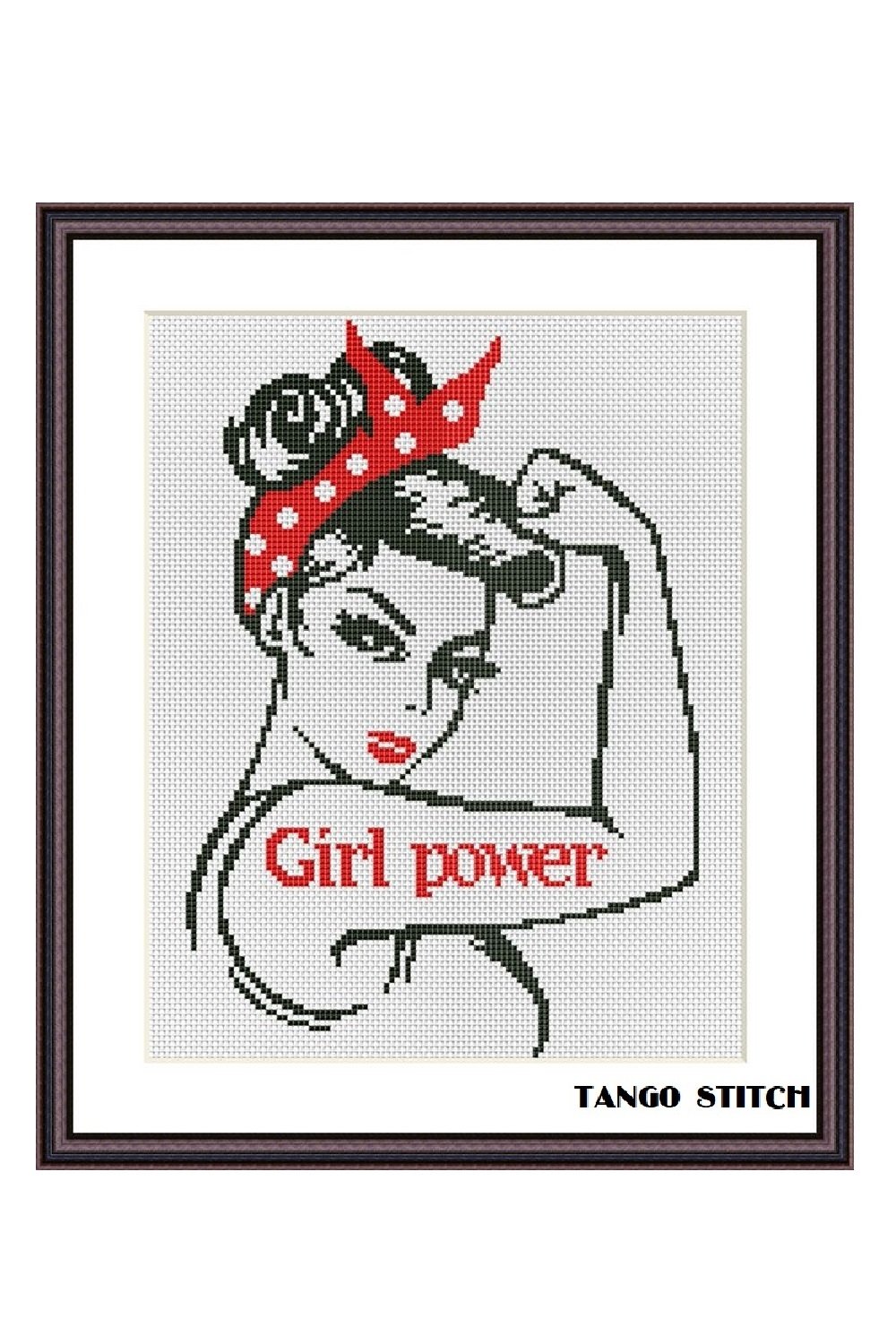 Girl power cross stitch hand embroidery pattern