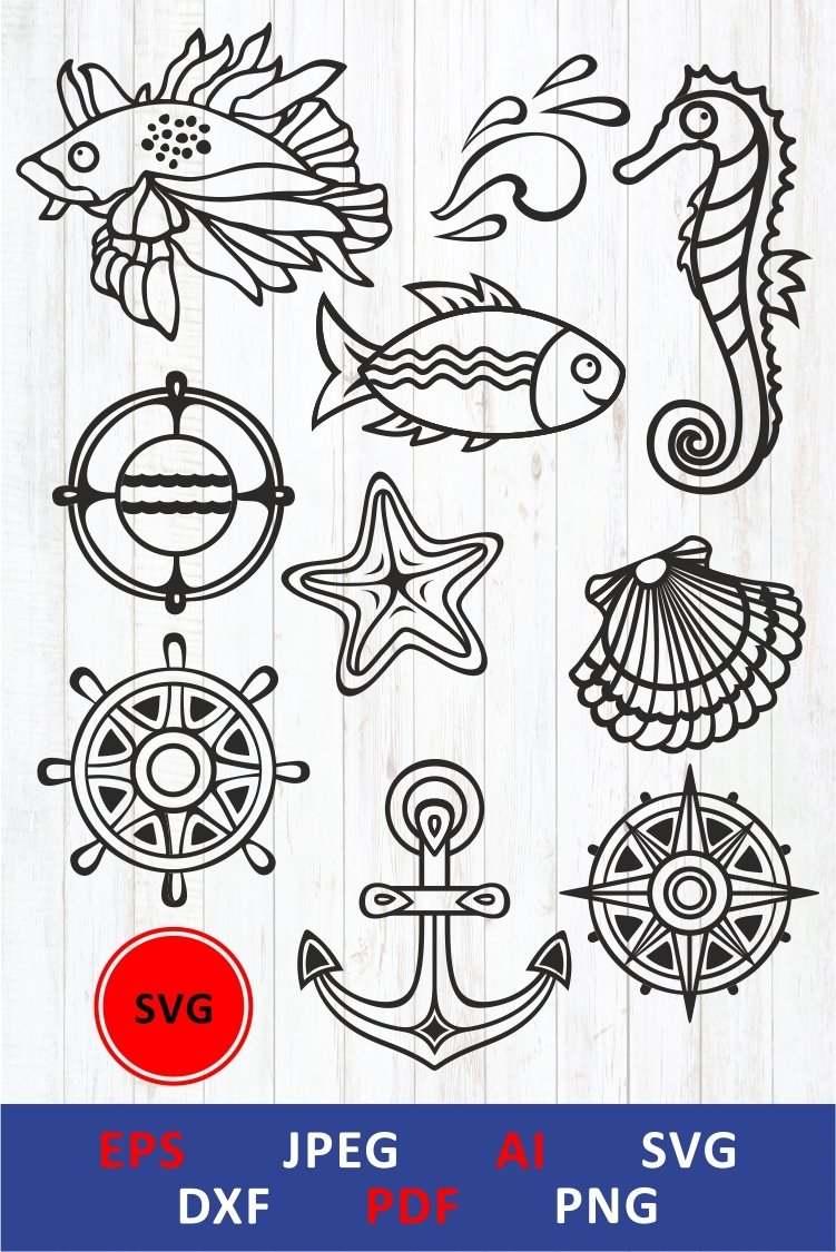 Sea life svg icon bundle underwater dxf vector illustrations