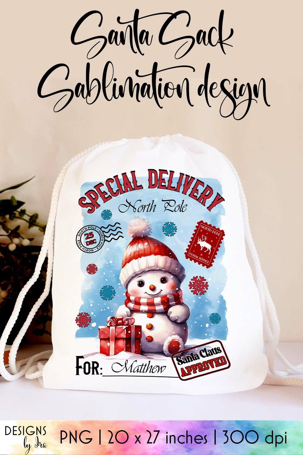 Santa Sack Sublimation | Cute Snowman with Christmas Gifts