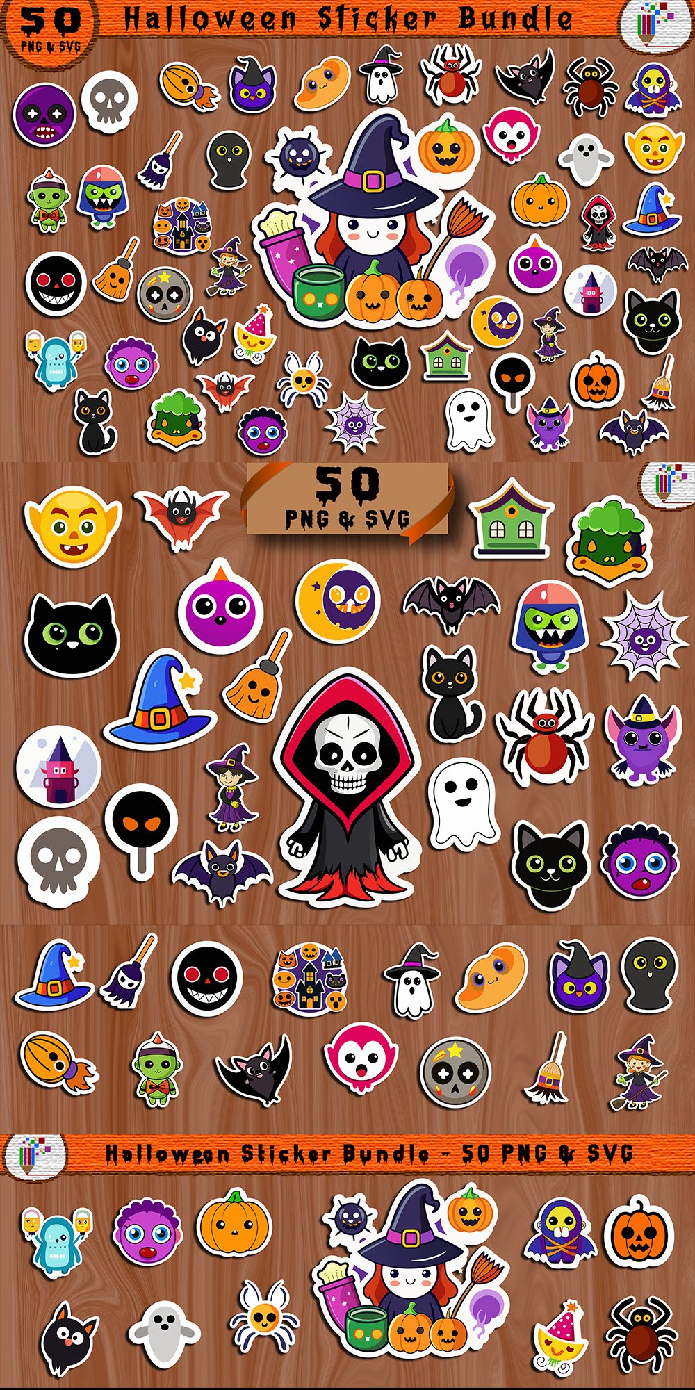 Halloween Sticker Bundle Printable Stickers 50 PNG (4620599)