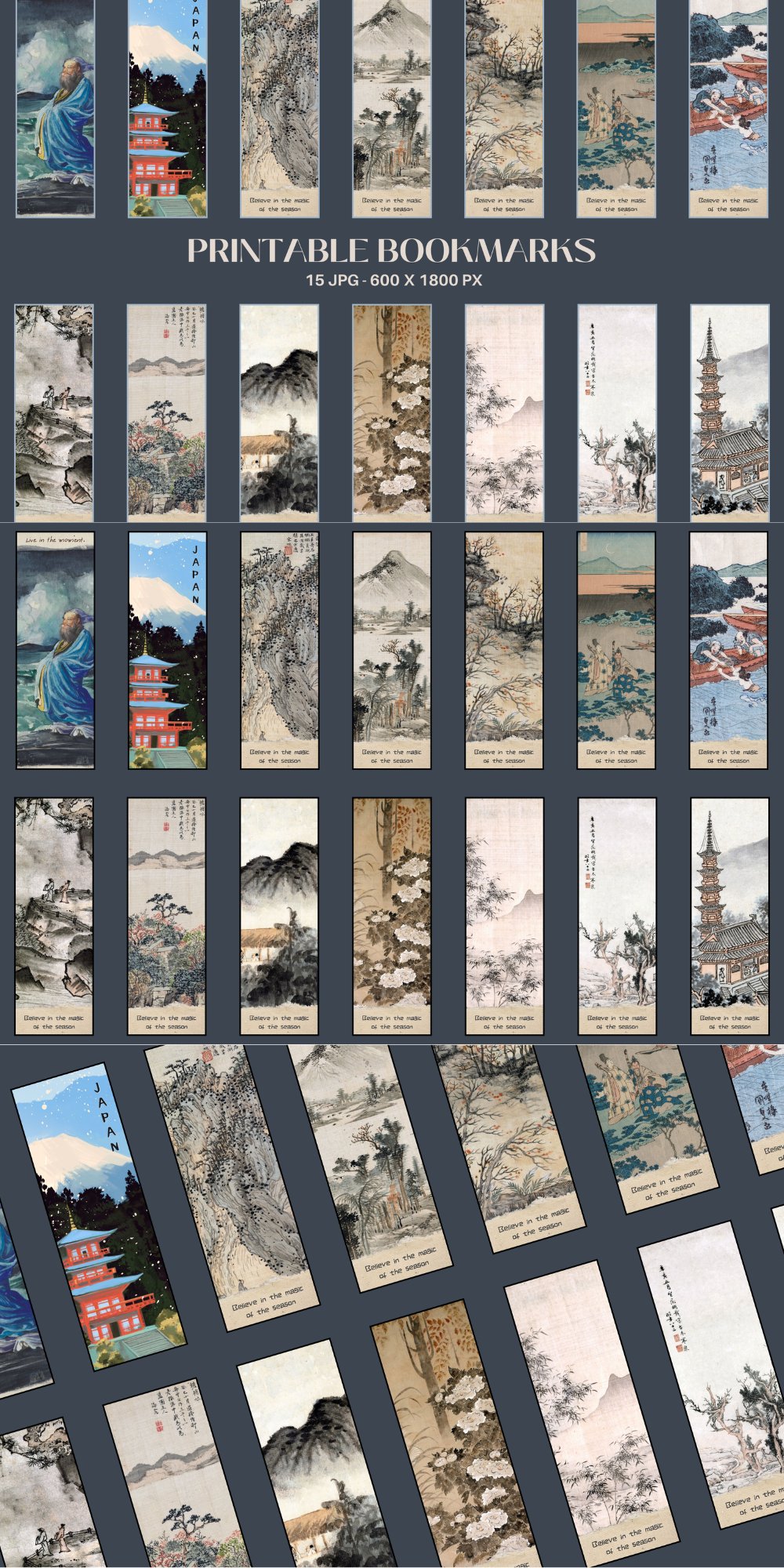 Vintage Asian Bookmarks sublimation printable