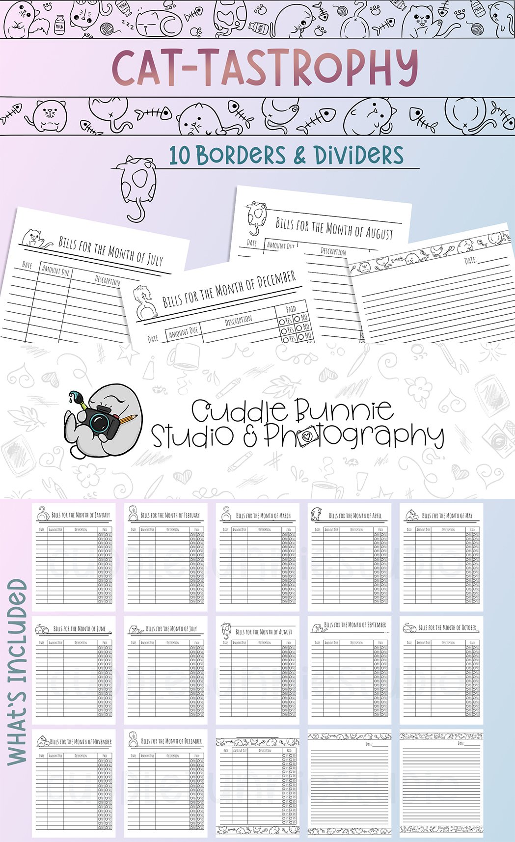 Cat-Tastrophy Bundle| 10 Borders & Dividers | Printable PDFs