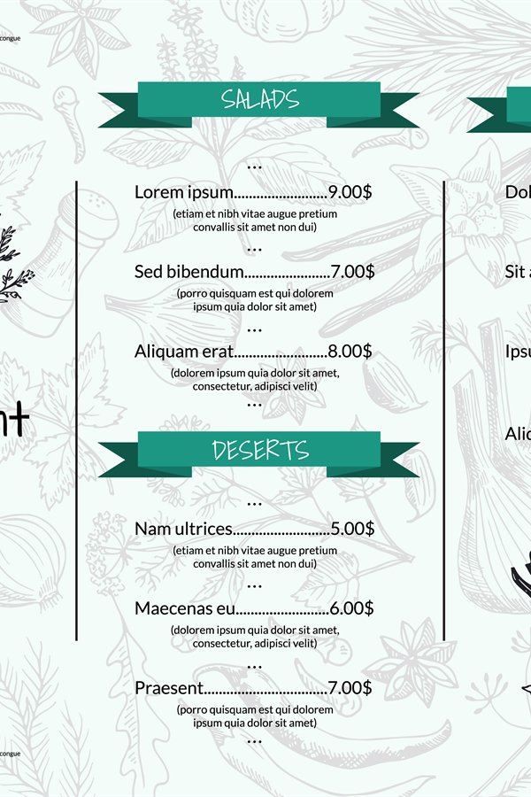 Vector horizontal restaurant or cafe menu template with hand