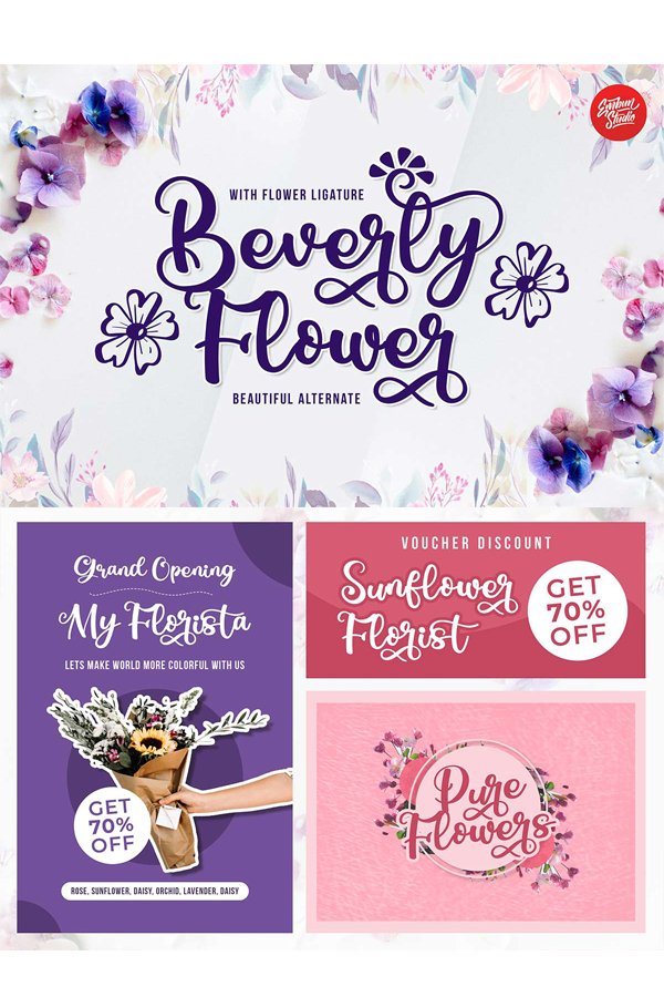 Beverly Flower Script Calligraphy font with Floral Alternate