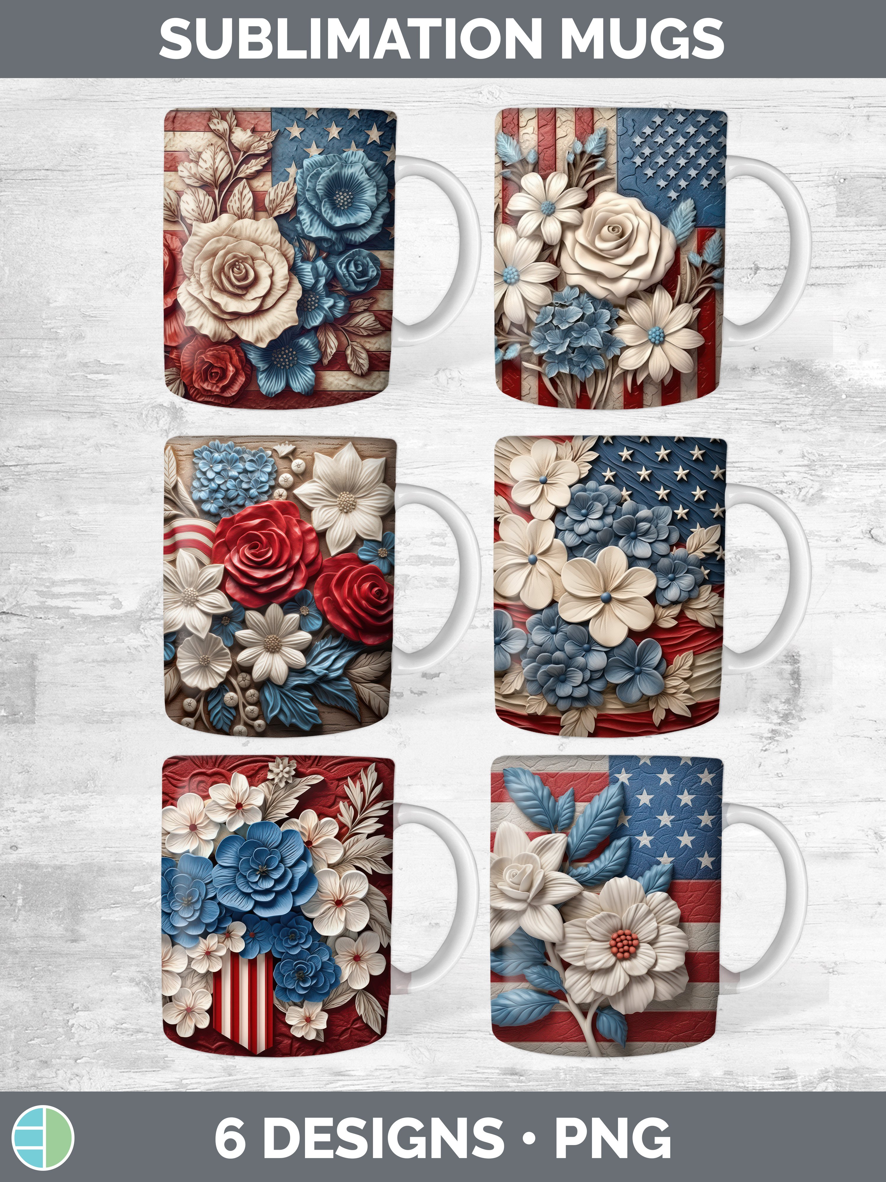 3D Patriotic Flag Mug Wrap | Sublimation Coffee Cup Designs