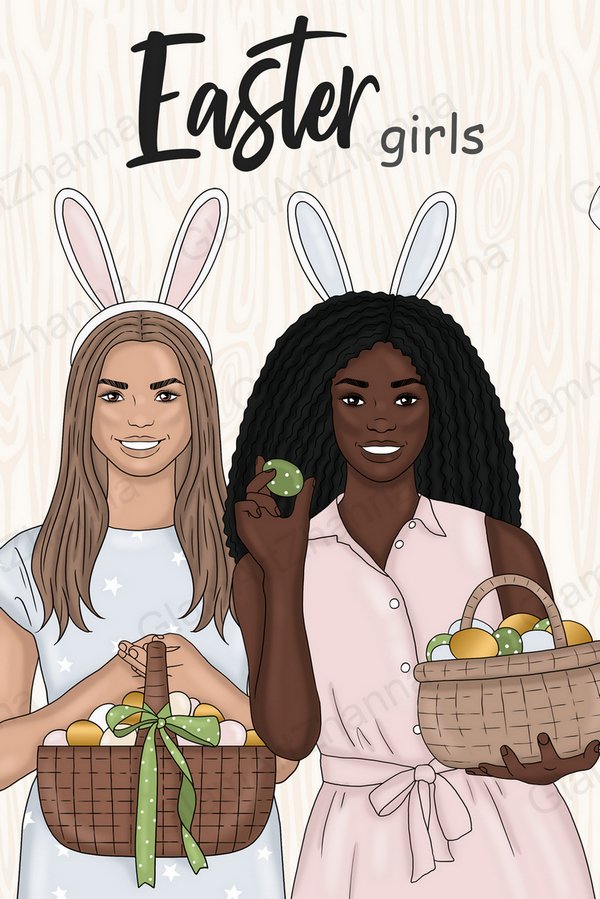 Easter GIRLS Rabbit Fashion Clip Art Planner (1139509)