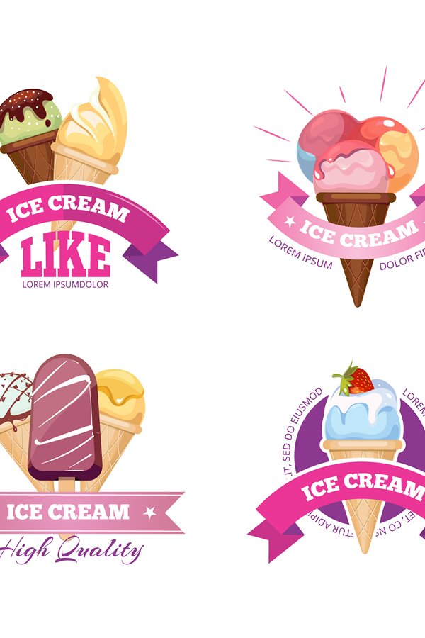 Ice cream emblems badges labels vector set