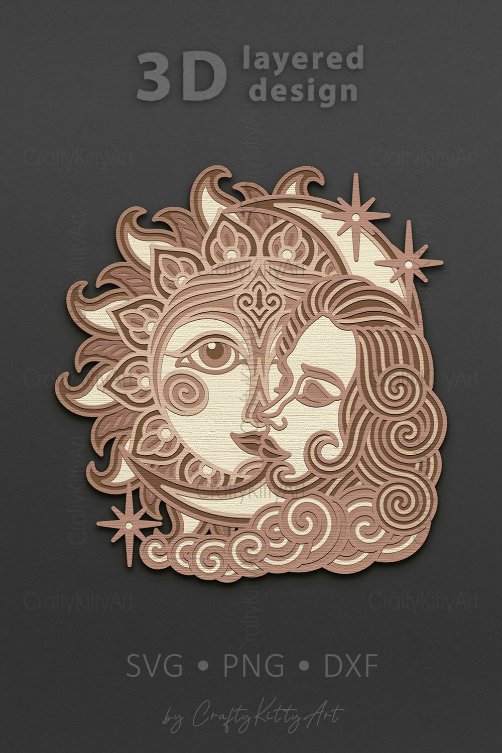 Sun and Moon Face SVG, 3D layered paper laser (2465650)