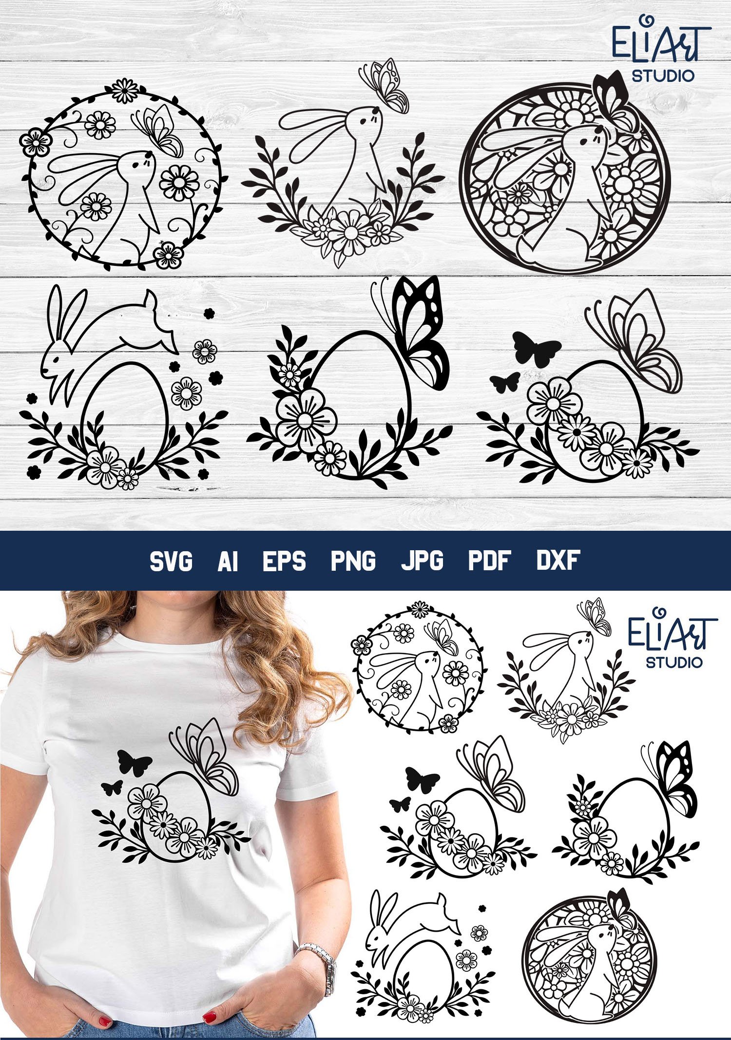 Floral Easter SVG Bundle | Easter Bunny Designs