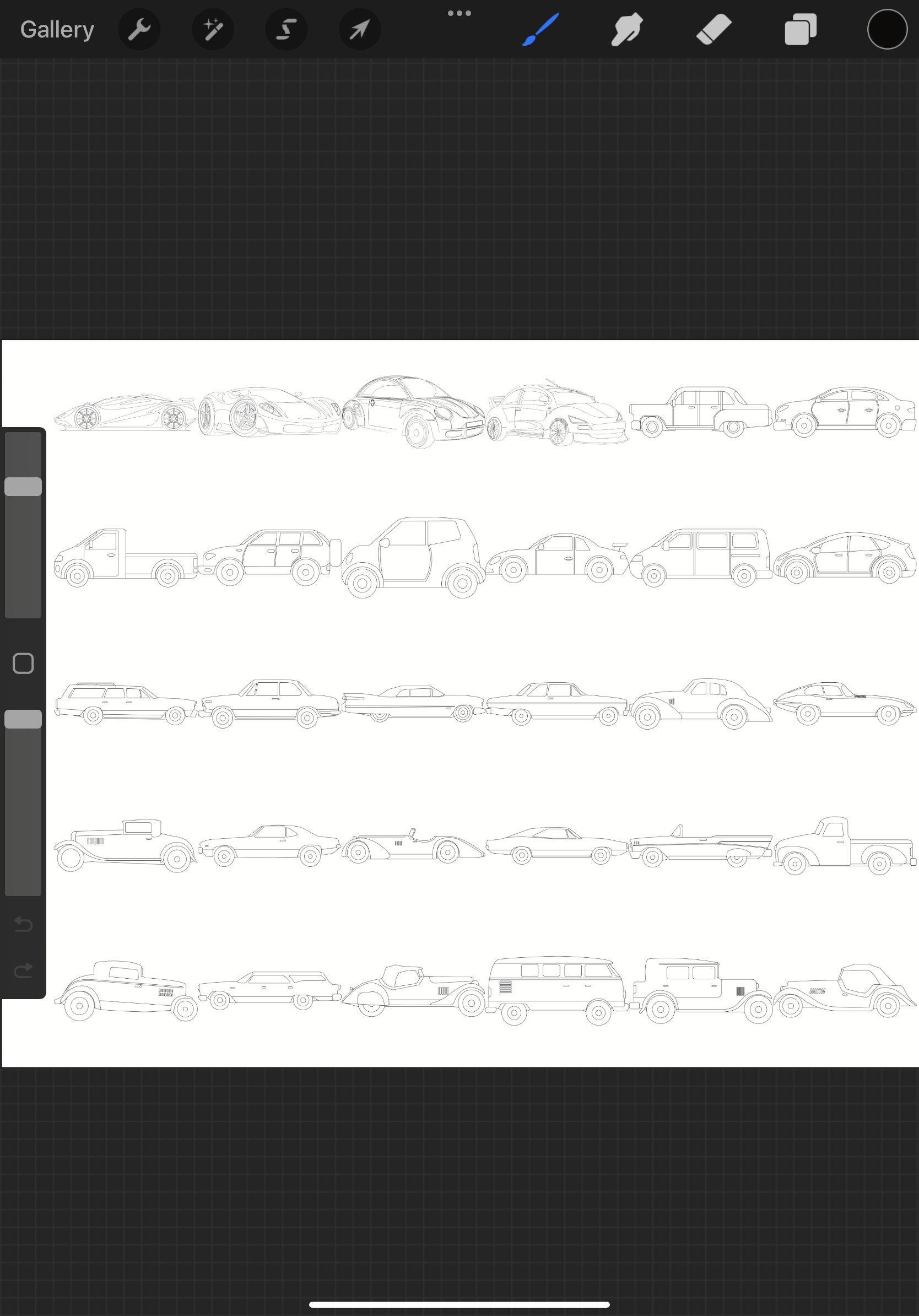 Cars Outlines Set 2 Procreate Brush Stamps, 30 Car Stamps