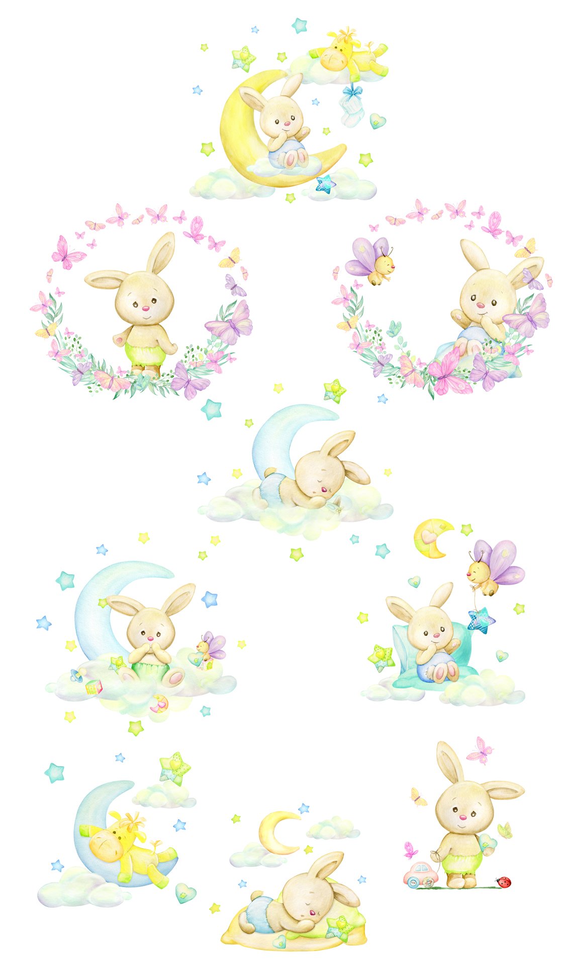 Bunny, watercolor animals, baby. bundle clipart, PNG