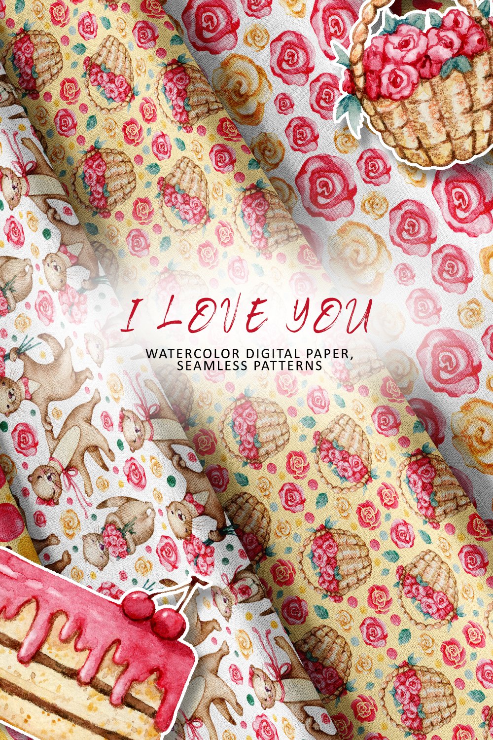 Love Otter, Watercolor digital paper Valentine's Day