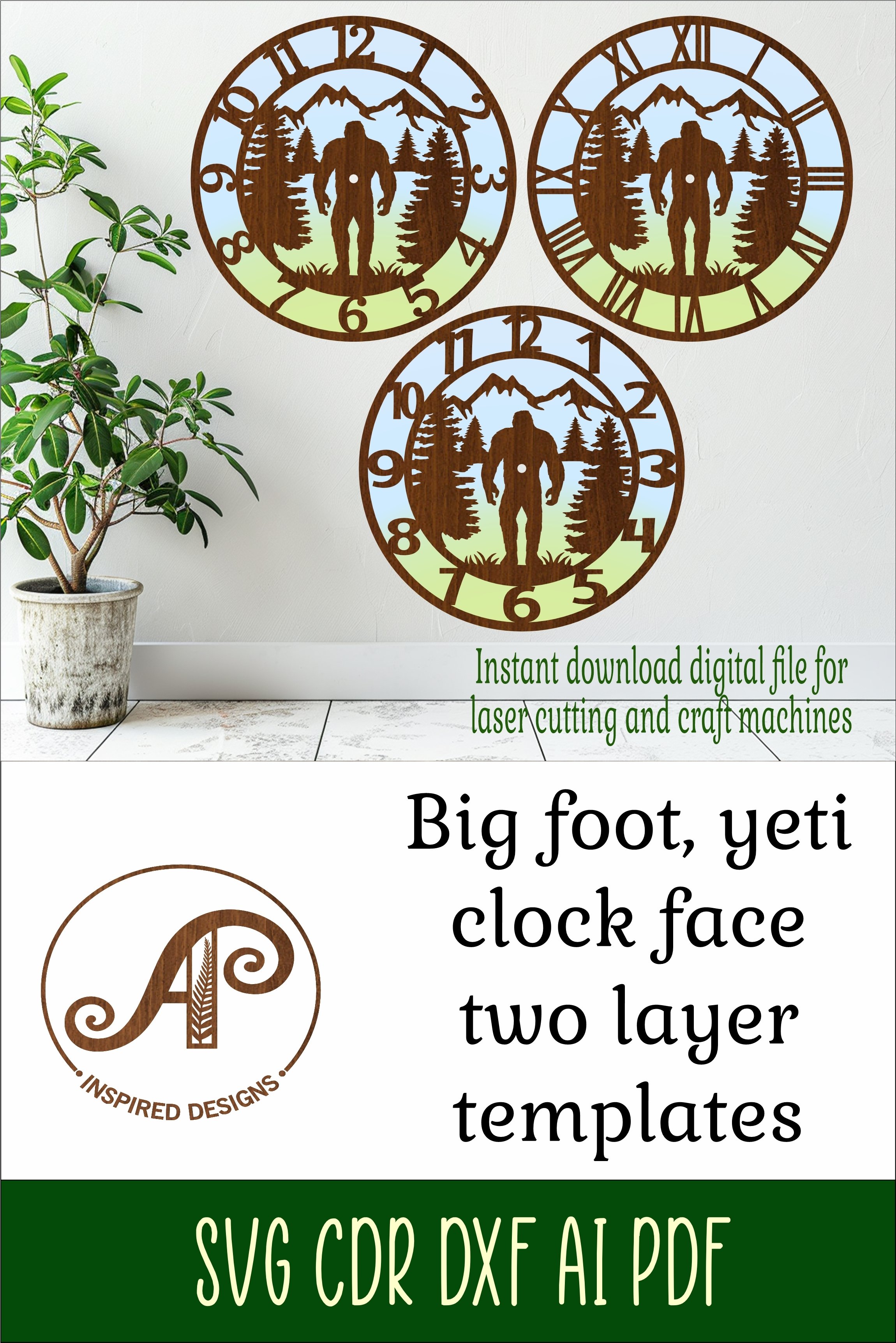 Bigfoot, yeti wall clock laser cut files, SVG