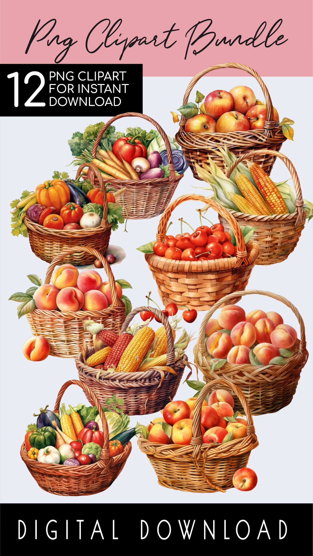 Fall Harvest Clipart Bundle, Watercolor Autumn Clipart PNG