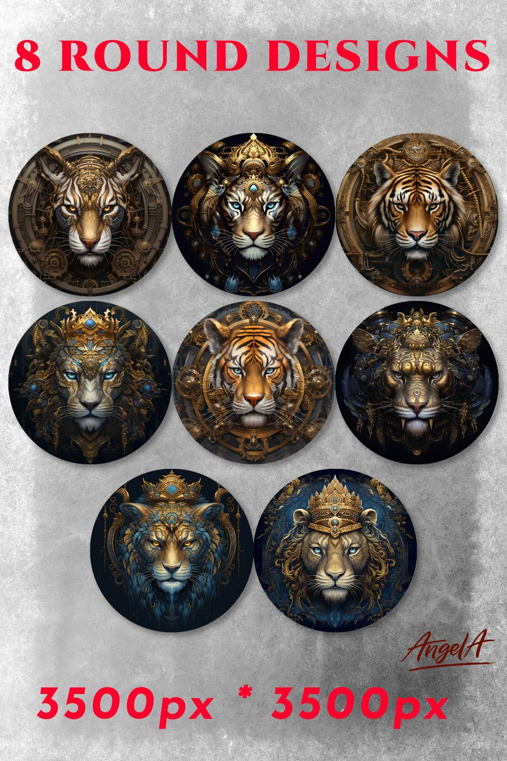 3d round sign sublimation design bundle / tiger head png