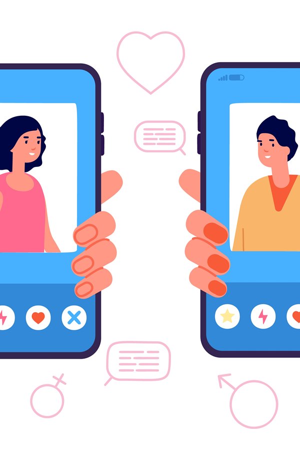 Mobile dating concept. Romantic app, man woman online relati