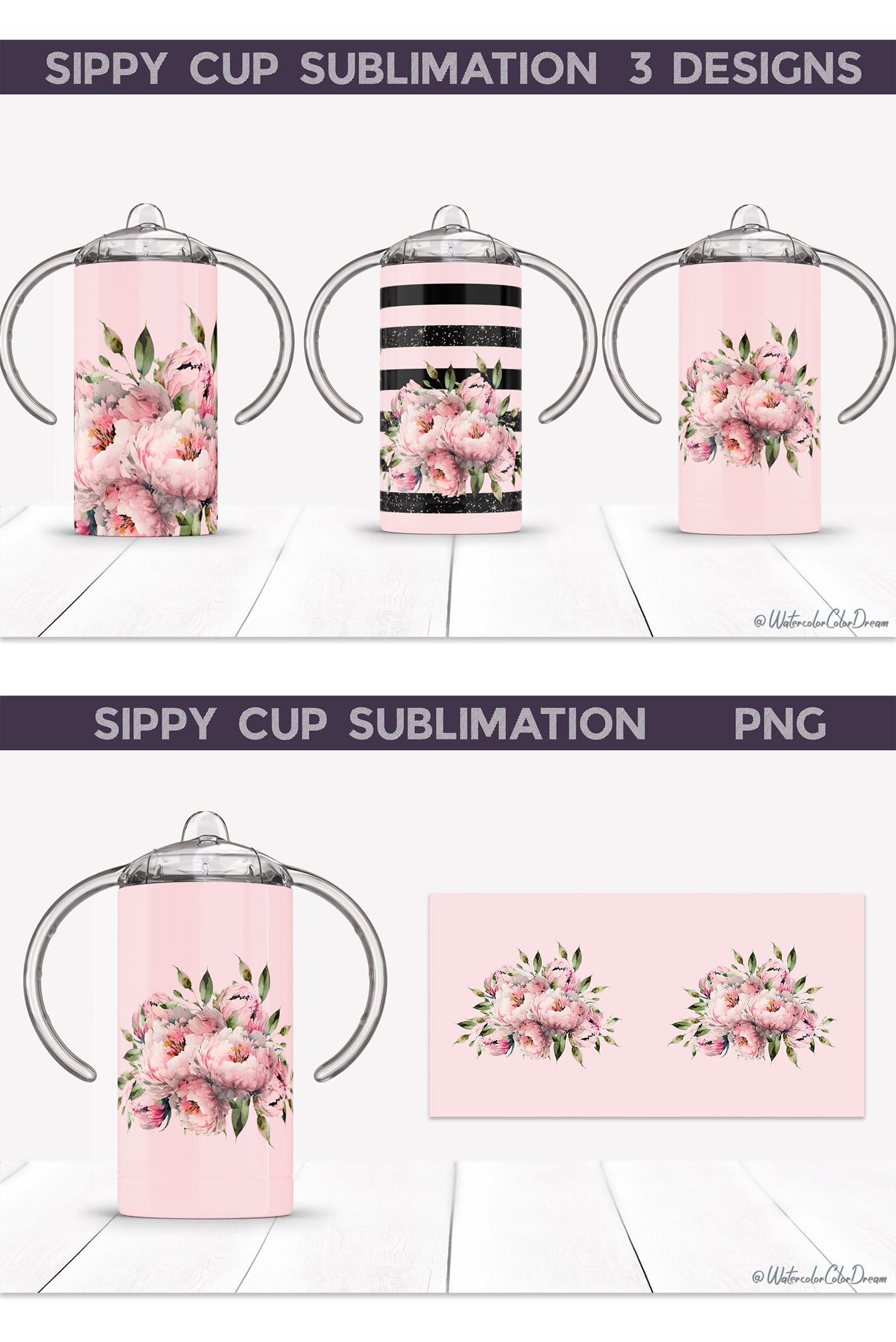 Peony Sippy Cup | Pink Flowers Sippy Cup Tumbler