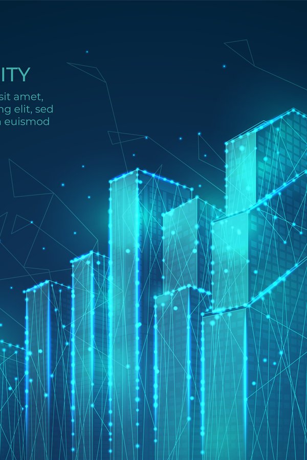 Technology city background. Building shapes, smart digital t