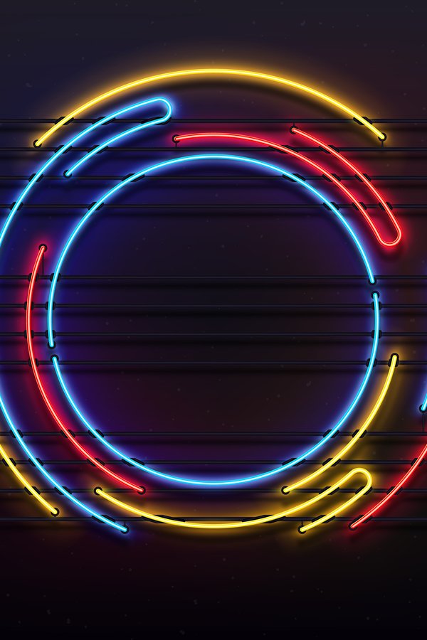 Circle neon lights frame. Colorful round tube lamp light on
