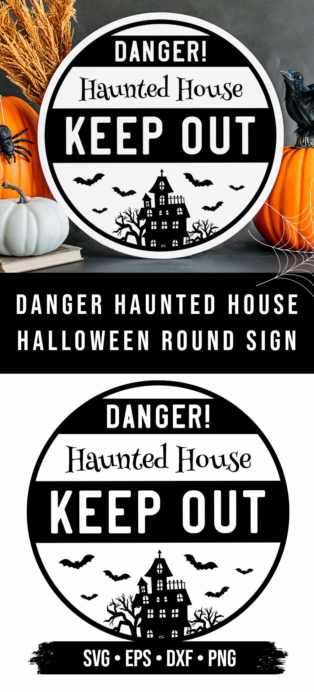 Danger Haunted House Halloween Round Sign SVG