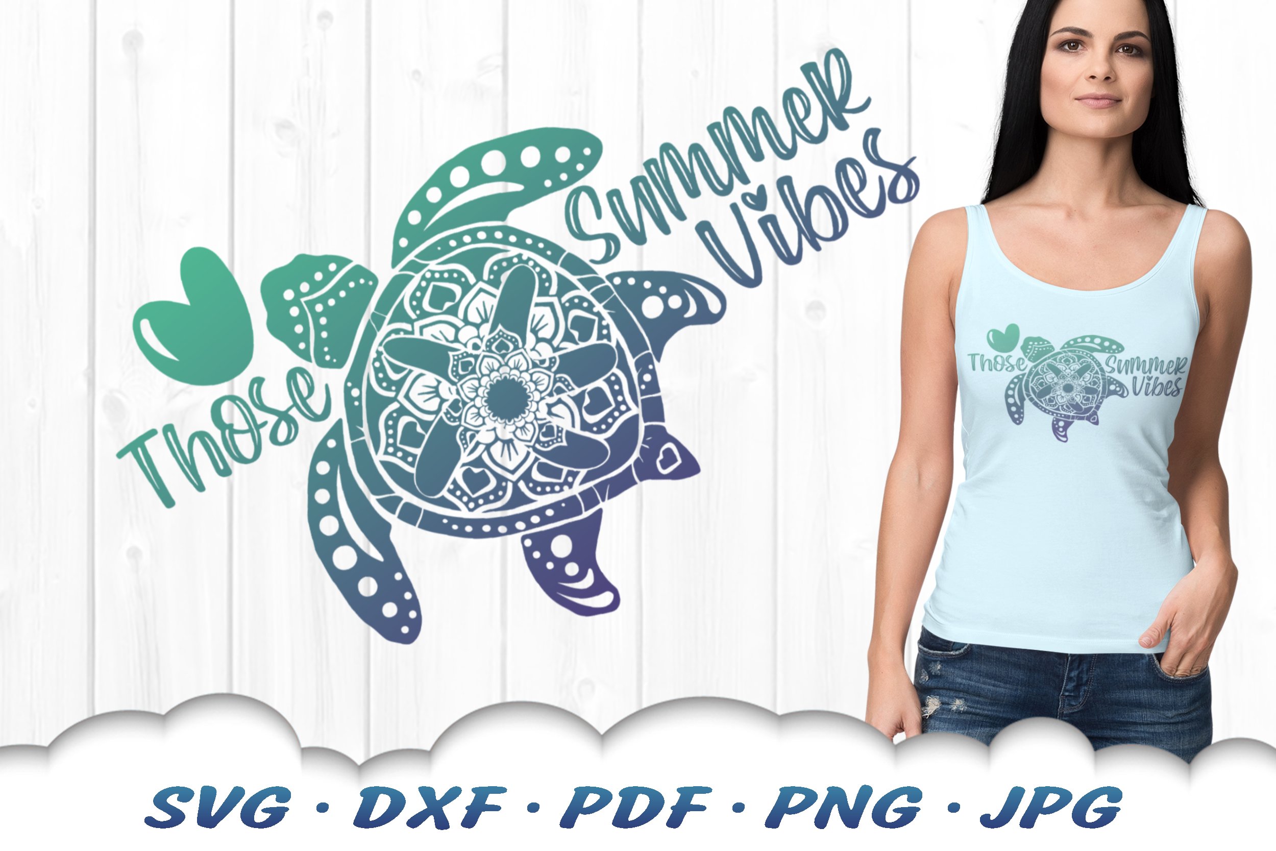 Summer Vibes Sea Turtle Mandala SVG DXF Cut Files