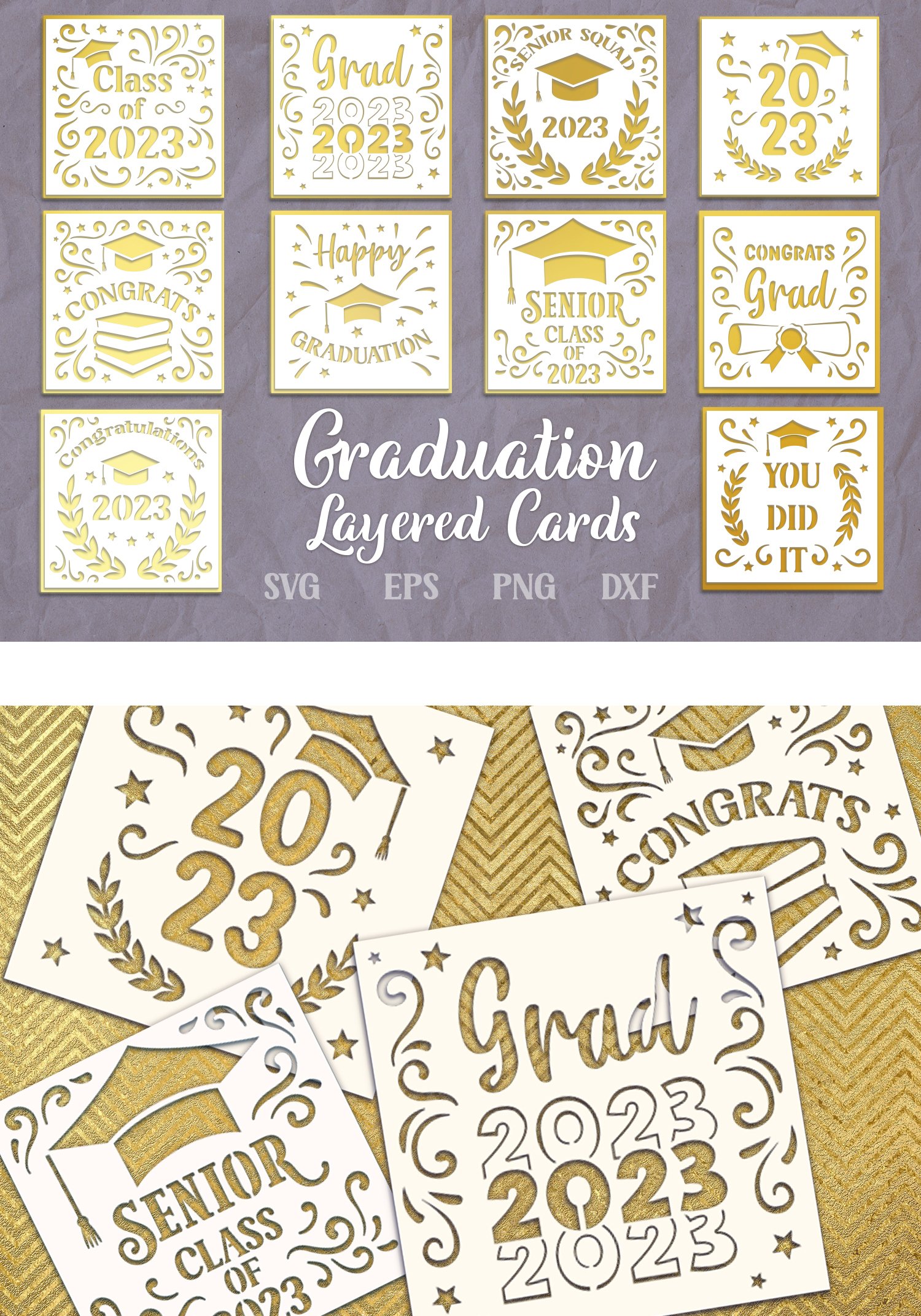 Graduation Layered Papercut Cards 10 SVG items