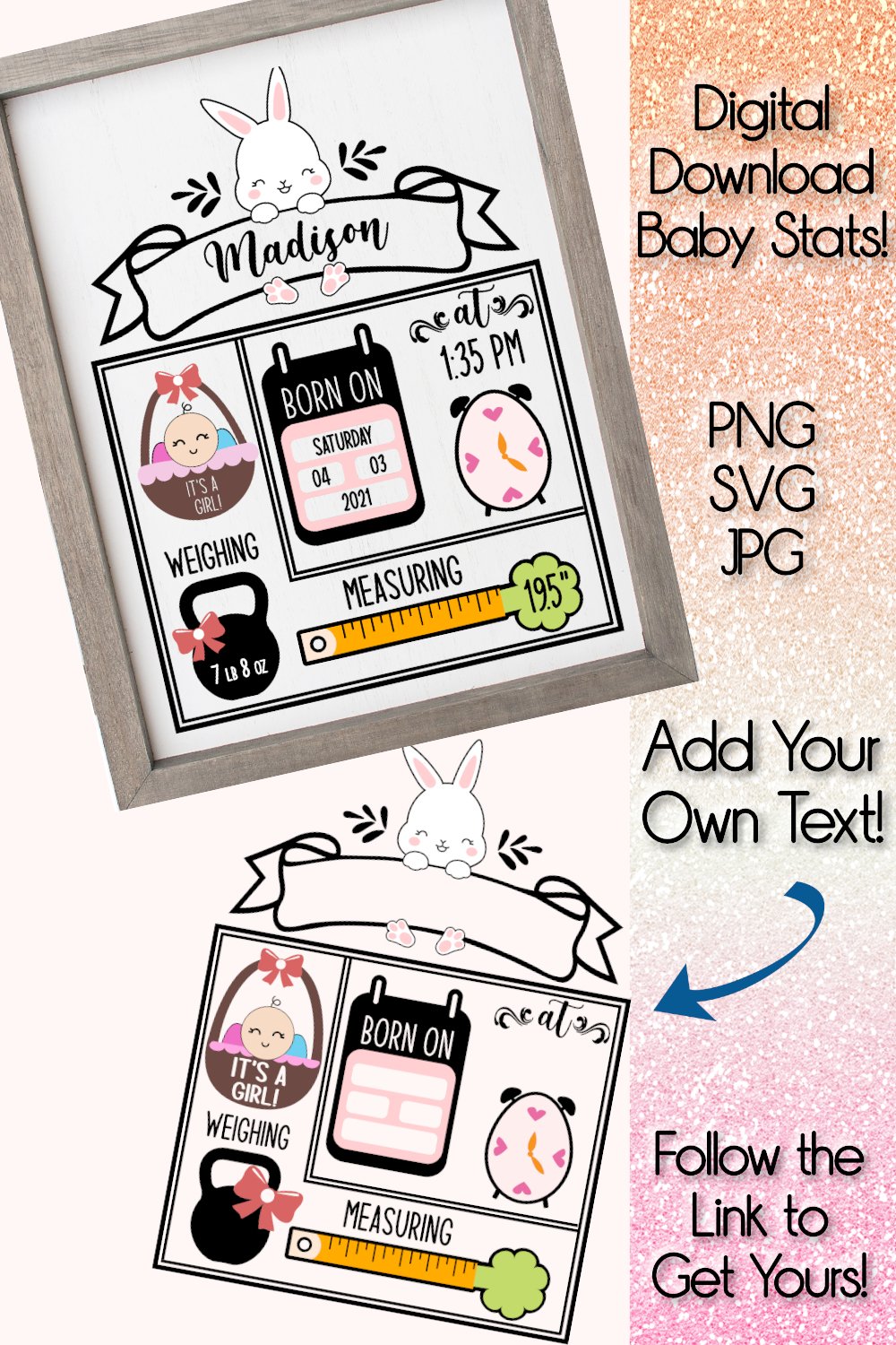 Baby Stats SVG, Baby Stats Template, Baby Girl Stats