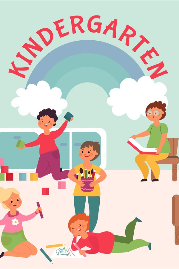 Fun kindergarten characters. Kids imagination development, c