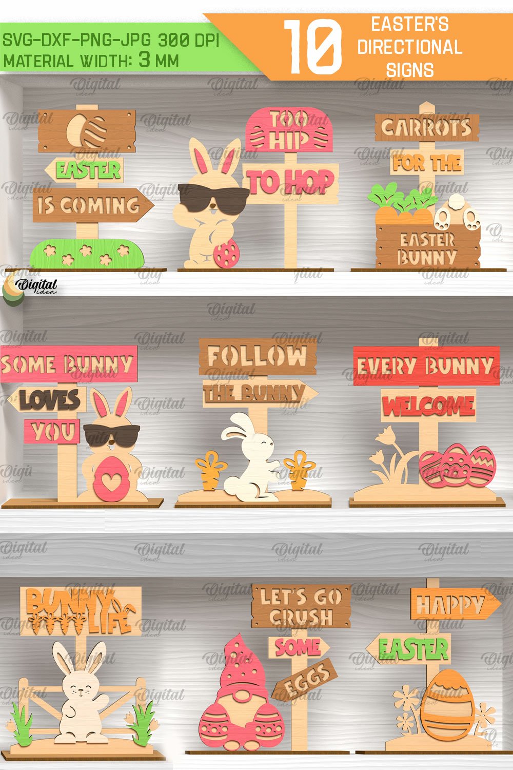 Easter's Directional Signs SVG Bundle. 3D Signs Laser Cut