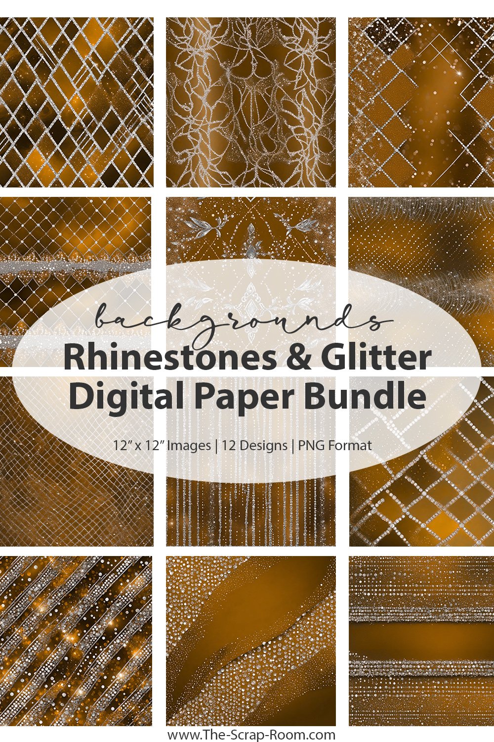 Rhinestones & Glitter Digital Paper Pack, Printable Orange 2