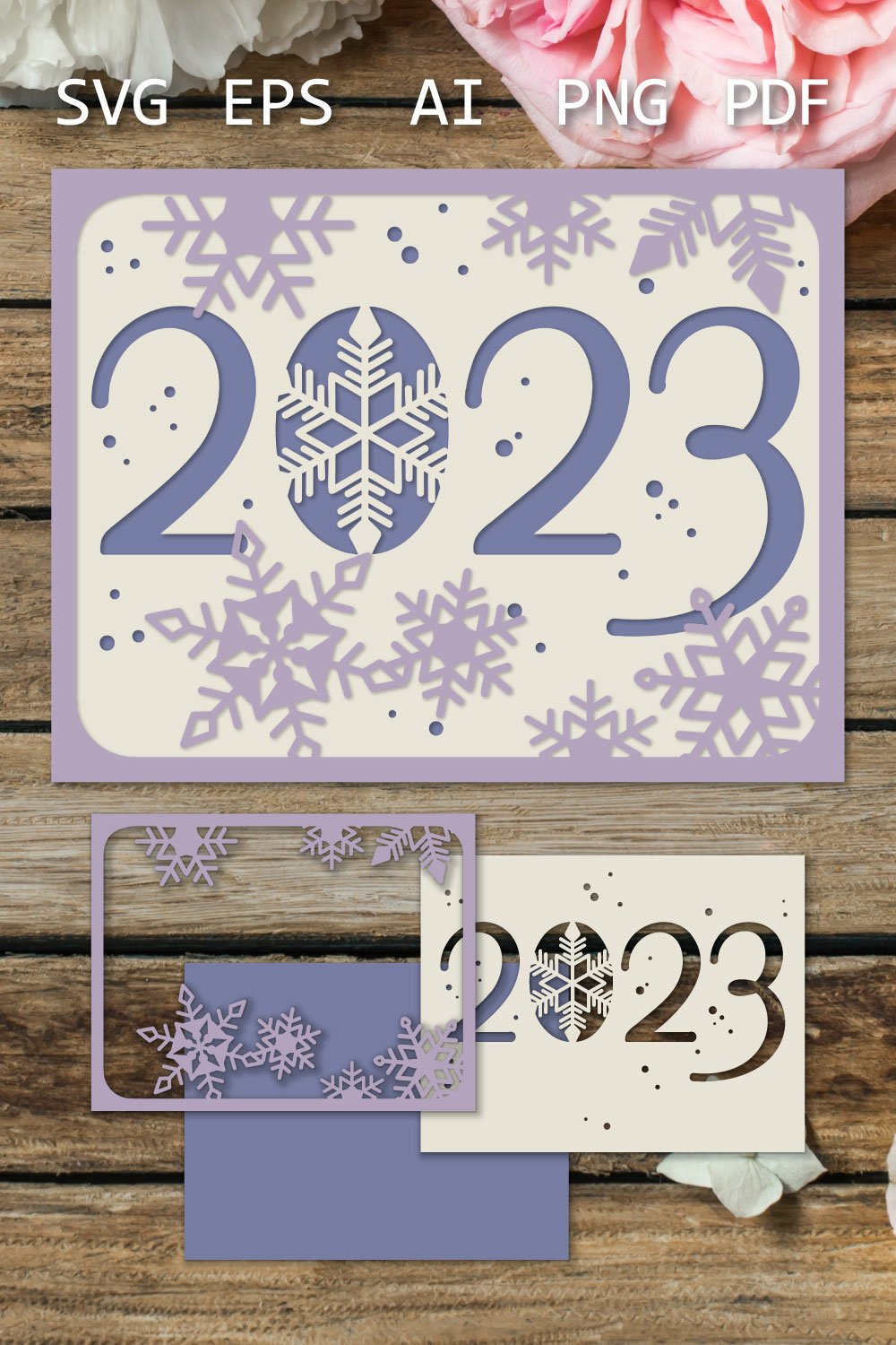 Layered papercut card 2023 New Year, Christmas paper card