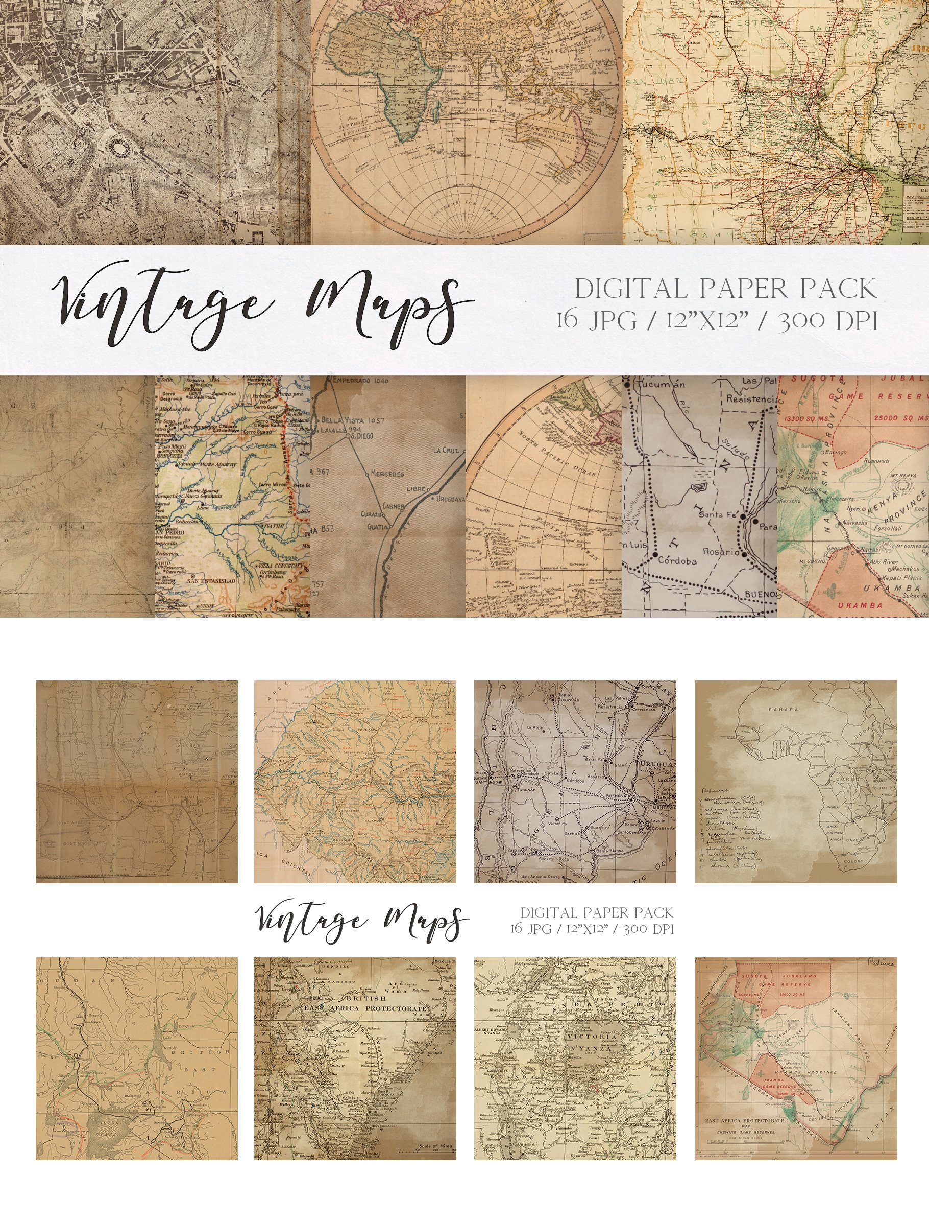 Vintage World Maps Digital Papers Pack
