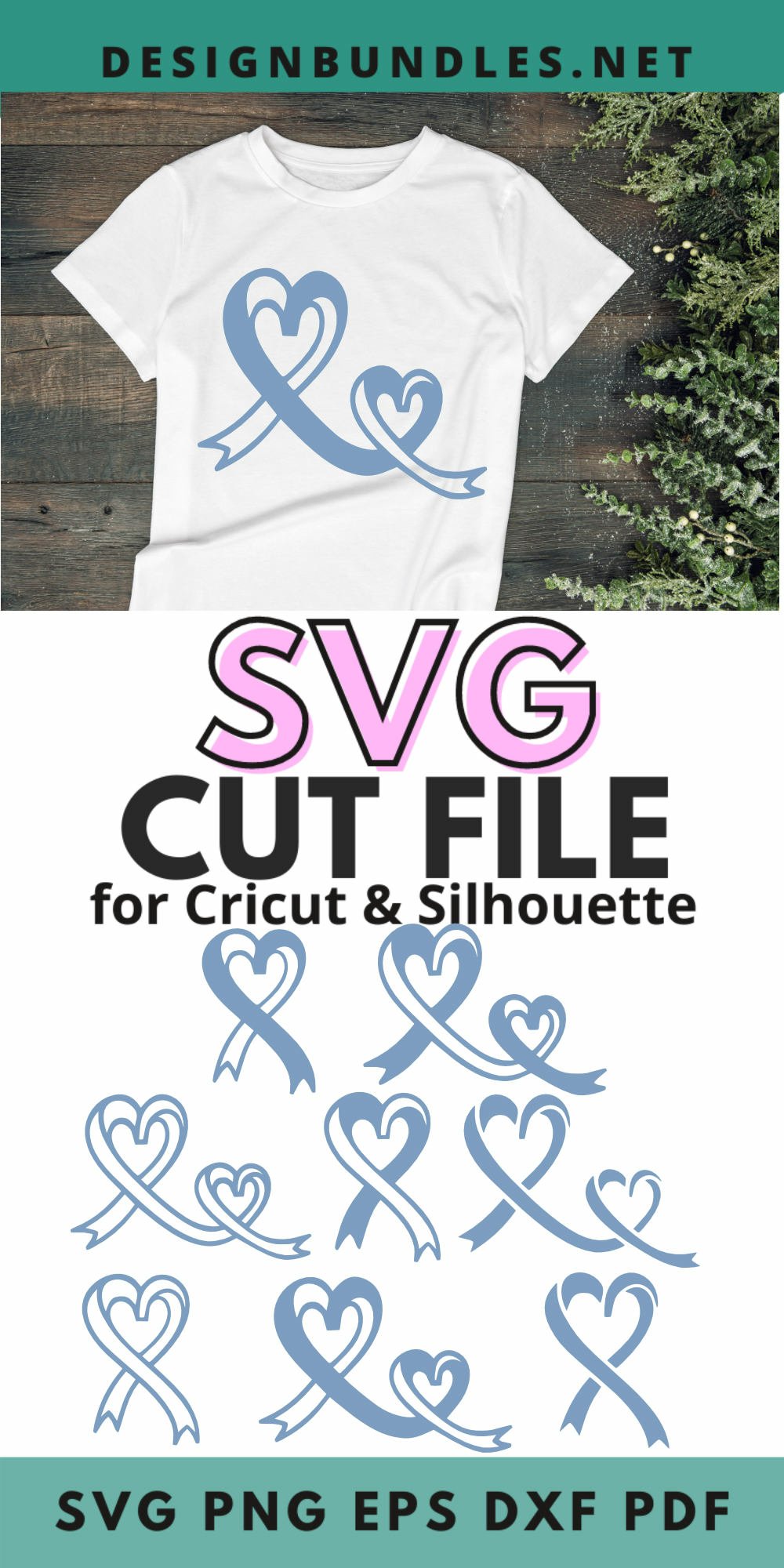 HEART RIBBON 01 SET 05 AWARENESS SVG CUT FILE SUBLILIMATION