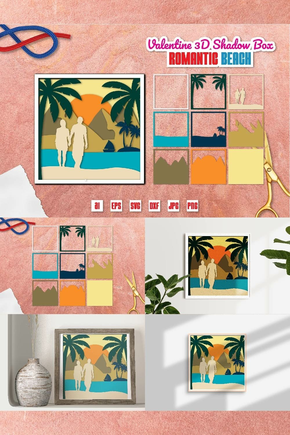 Valentine 3D Shadow Box - Romantic Beach