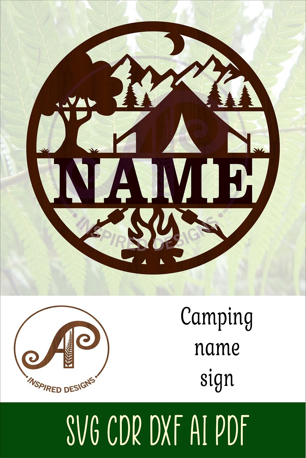 Camping name sign svg laser cut template