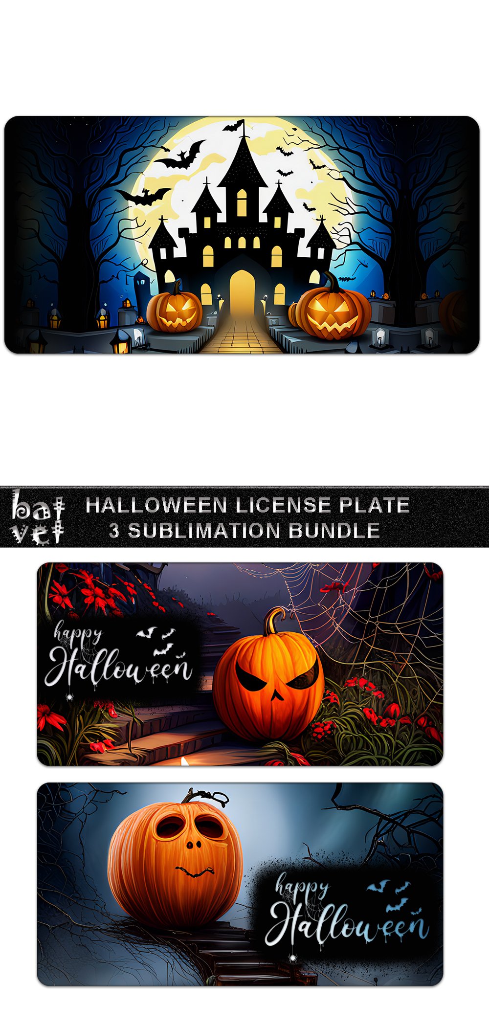 Halloween License Plate Sublimation Design Bundle PNG