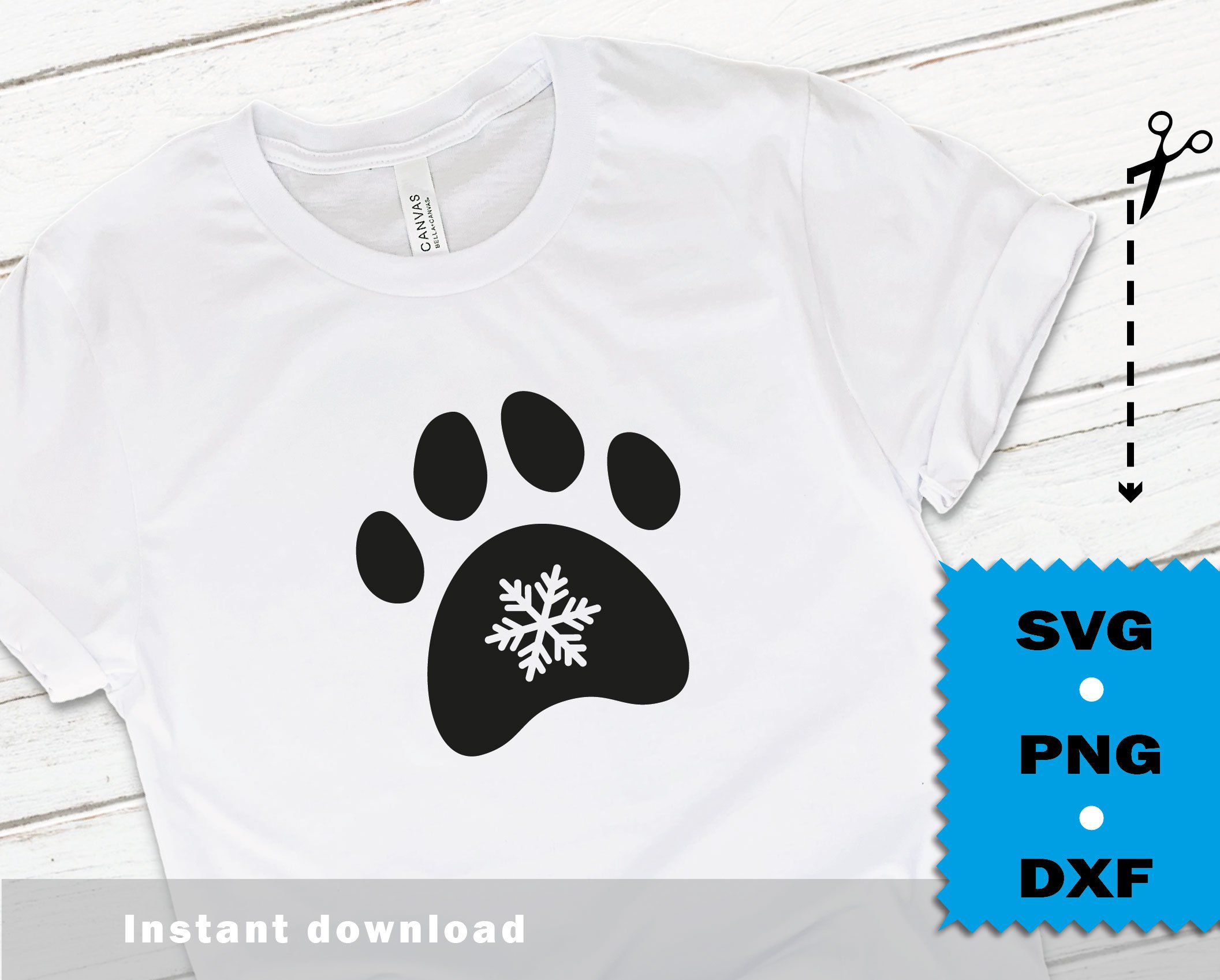 Pet Paw with snowflake Svg cut file, png, dxf
