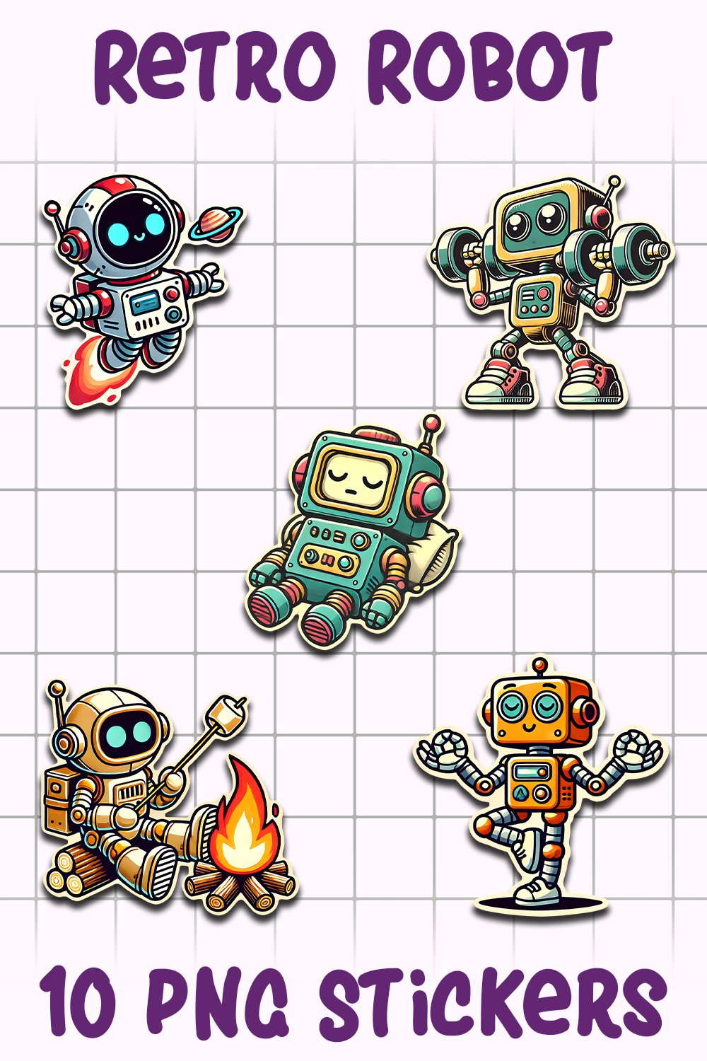 Cute Robot Printable Sticker Bundle | 10 Robot PNG Stickers