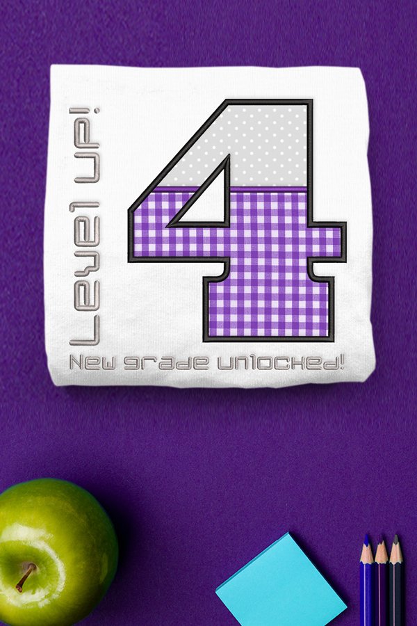 Level Up! 4th Grade Applique Embroidery Design File