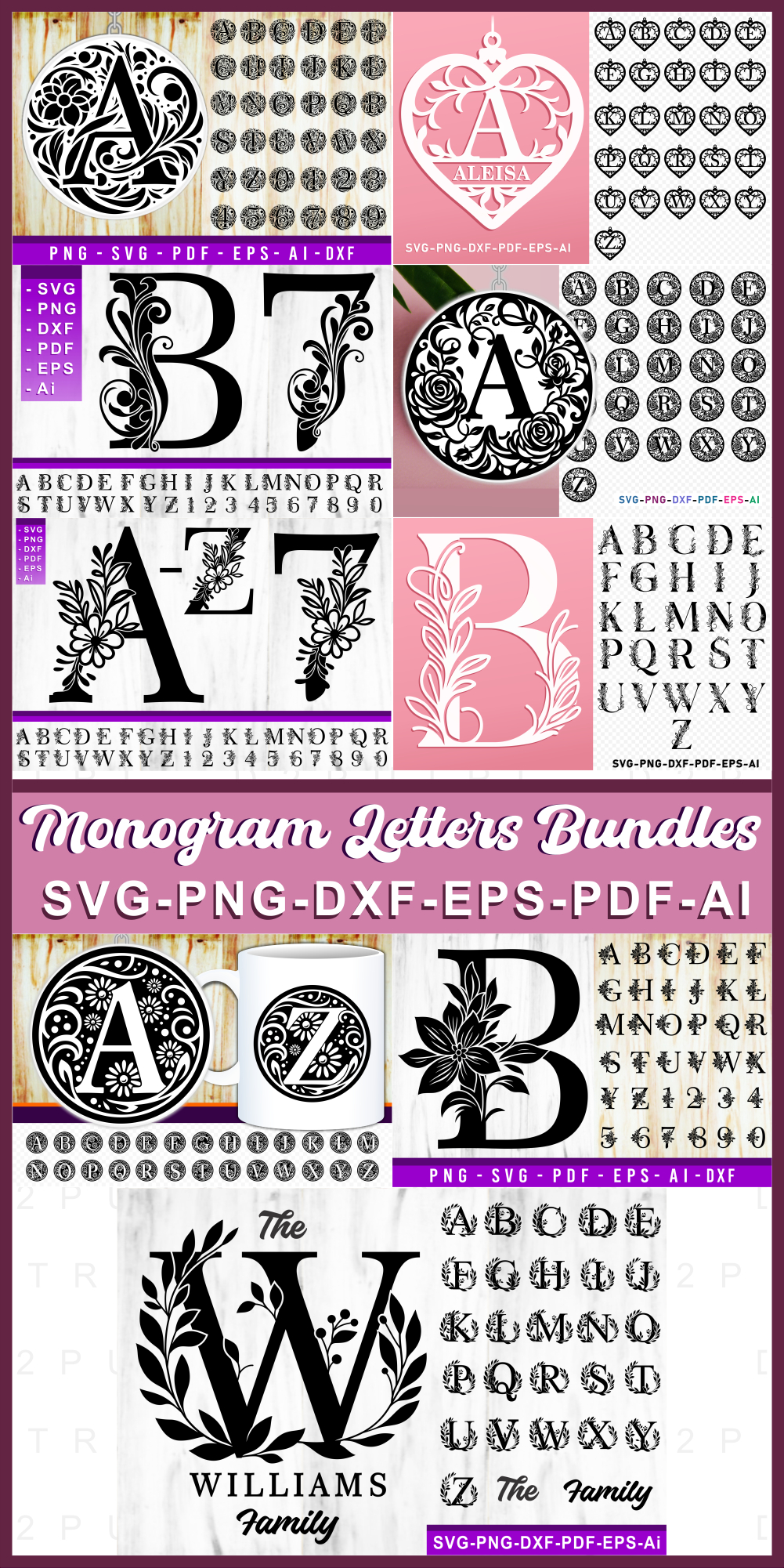 Rose Flower Alphabet Monogram Letters SVG, Monogram SVG
